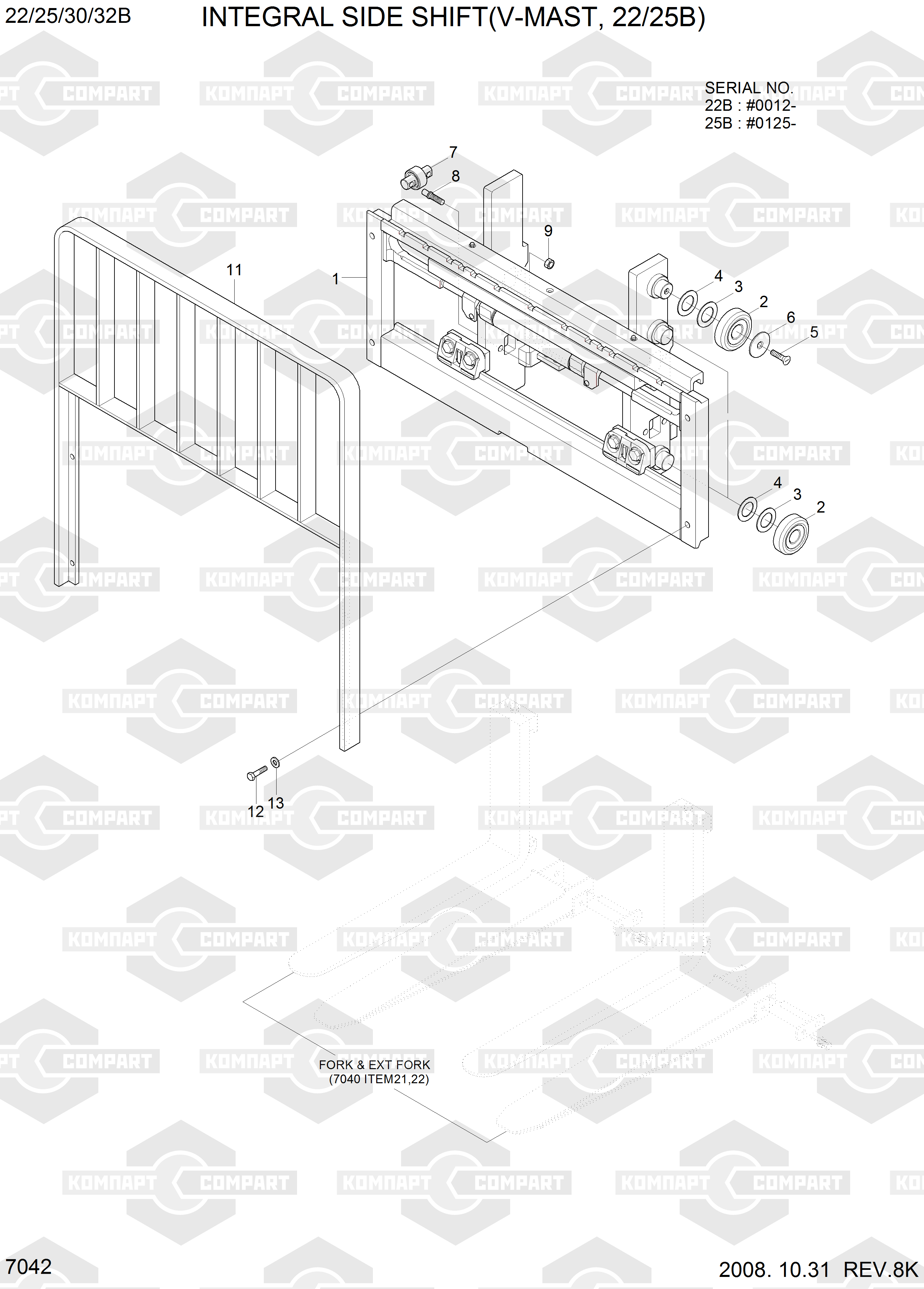INTEGRAL SIDE SHIFT(V-MAST, 22/25B) ПОГРУЗЧИКА HYUNDAI 22/25/30/32B-7 ...
