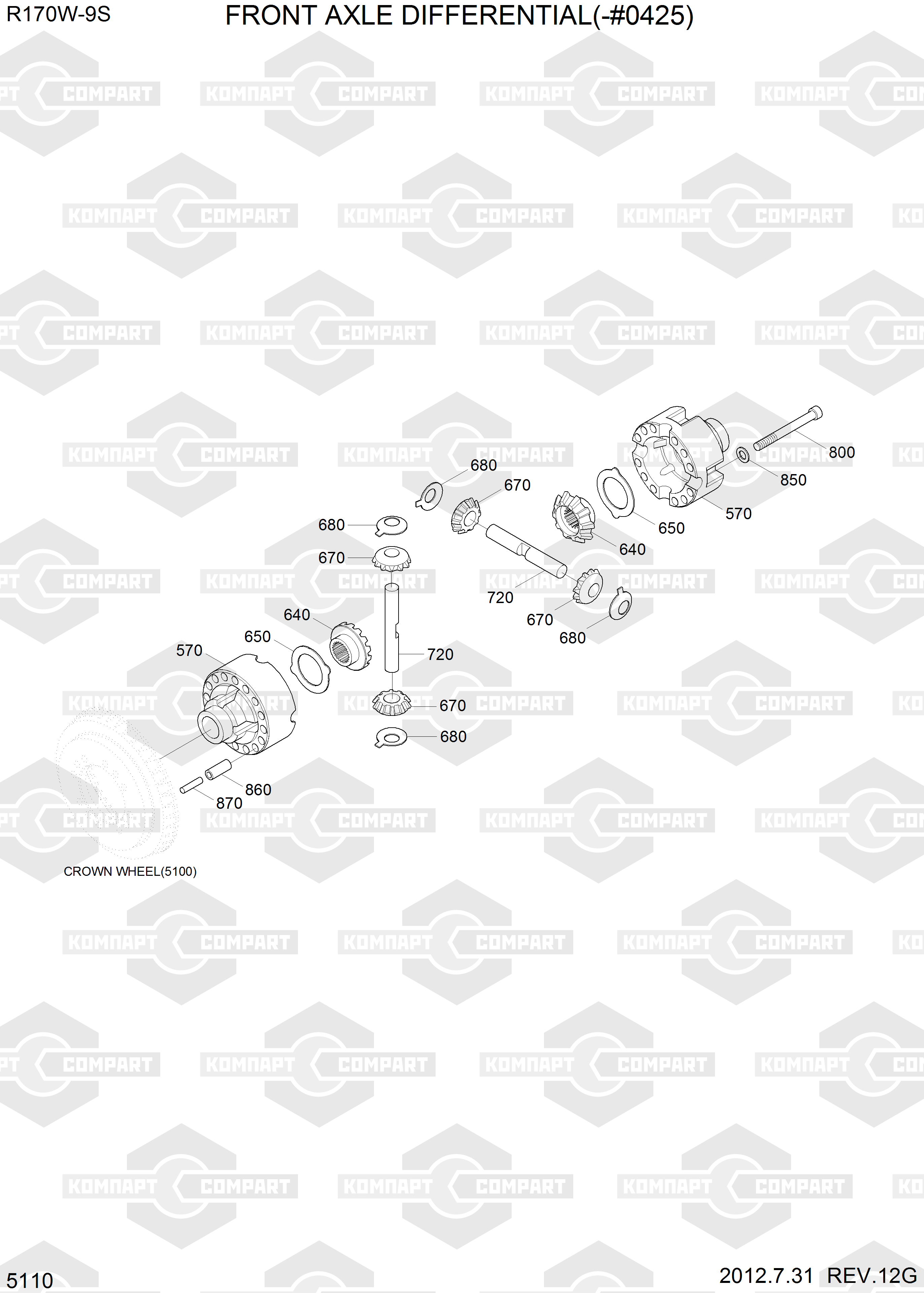 FRONT AXLE DIFFERENTIAL(-#0425) ЭКСКАВАТОРА HYUNDAI R170W-9S - купить в ...