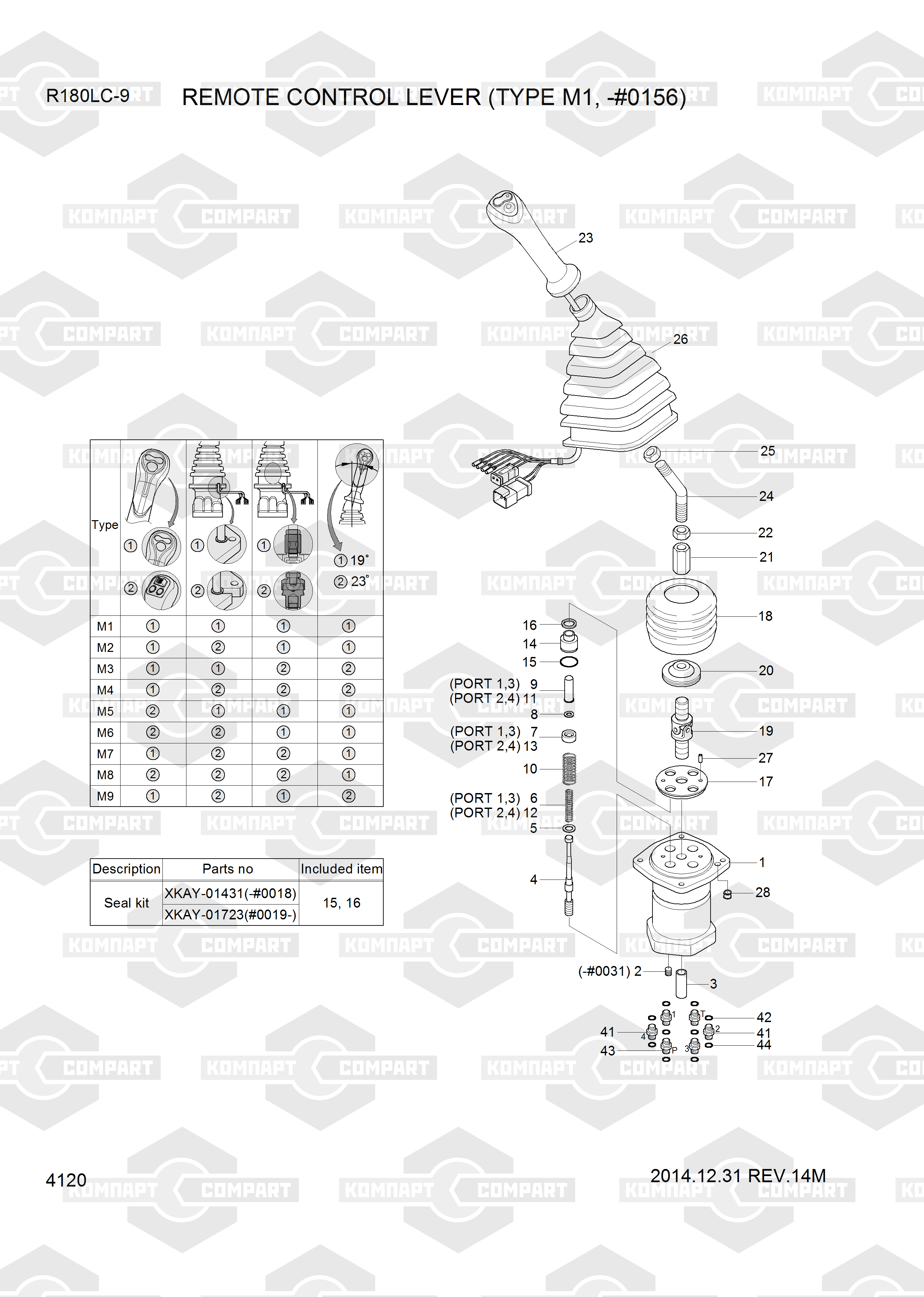 REMOTE CONTROL LEVER (TYPE M1, -#0156) ЭКСКАВАТОРА HYUNDAI R180LC-9 ...