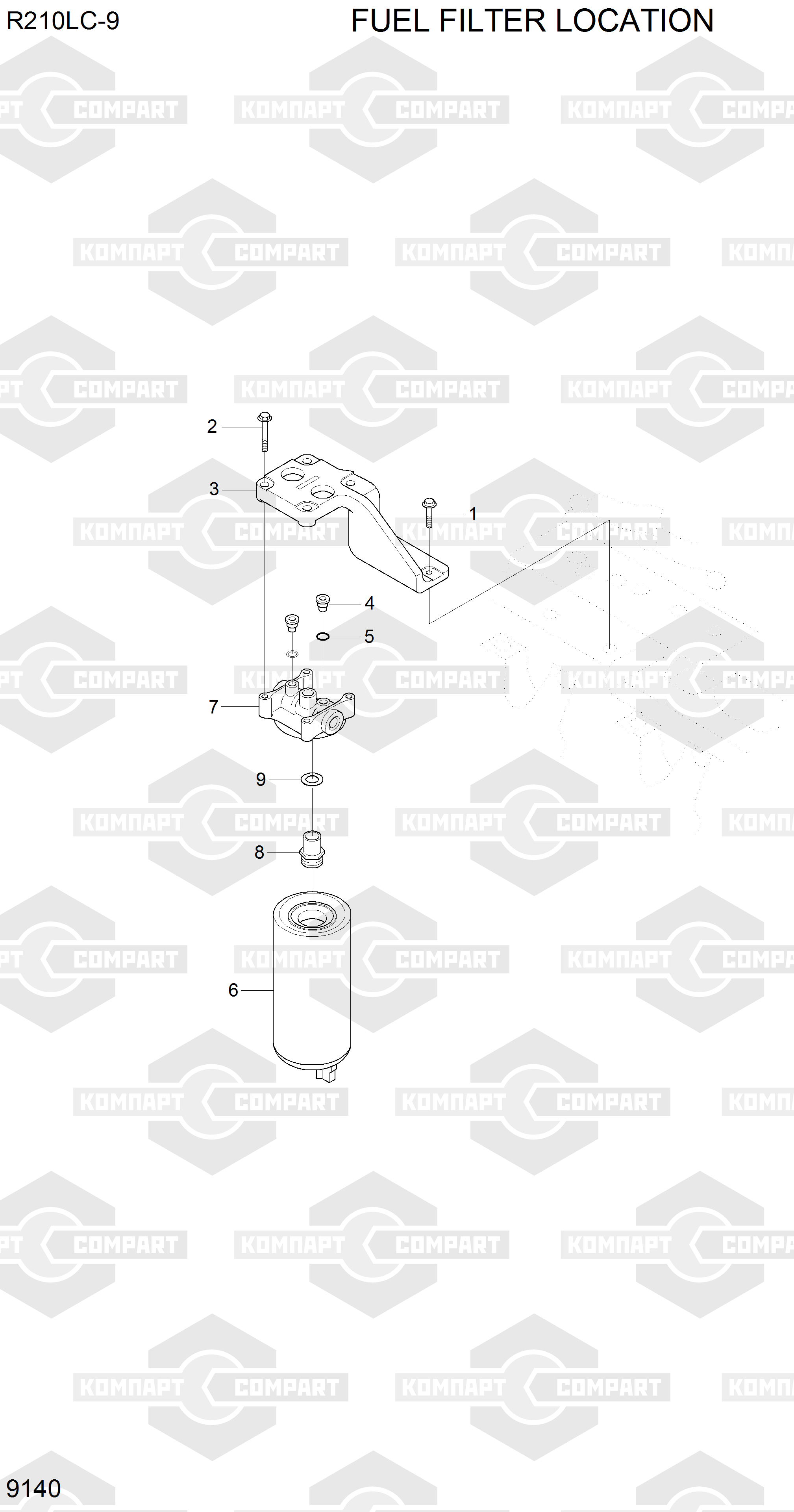 FUEL FILTER LOCATION ЭКСКАВАТОРА HYUNDAI R210LC-9 - купить в Com-part.ru