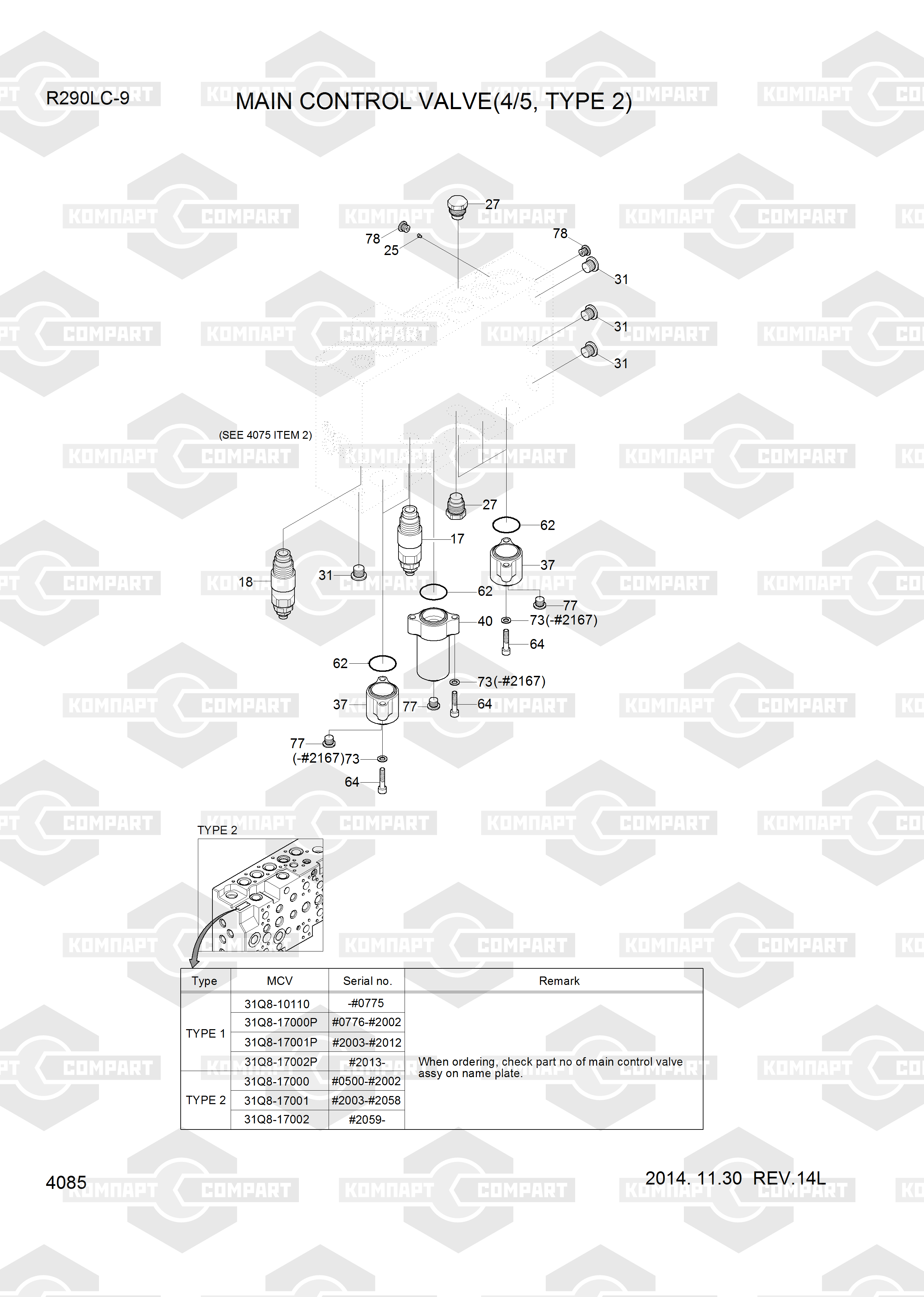MAIN CONTROL VALVE(4/5, TYPE 2) ЭКСКАВАТОРА HYUNDAI R290LC-9 - купить в ...