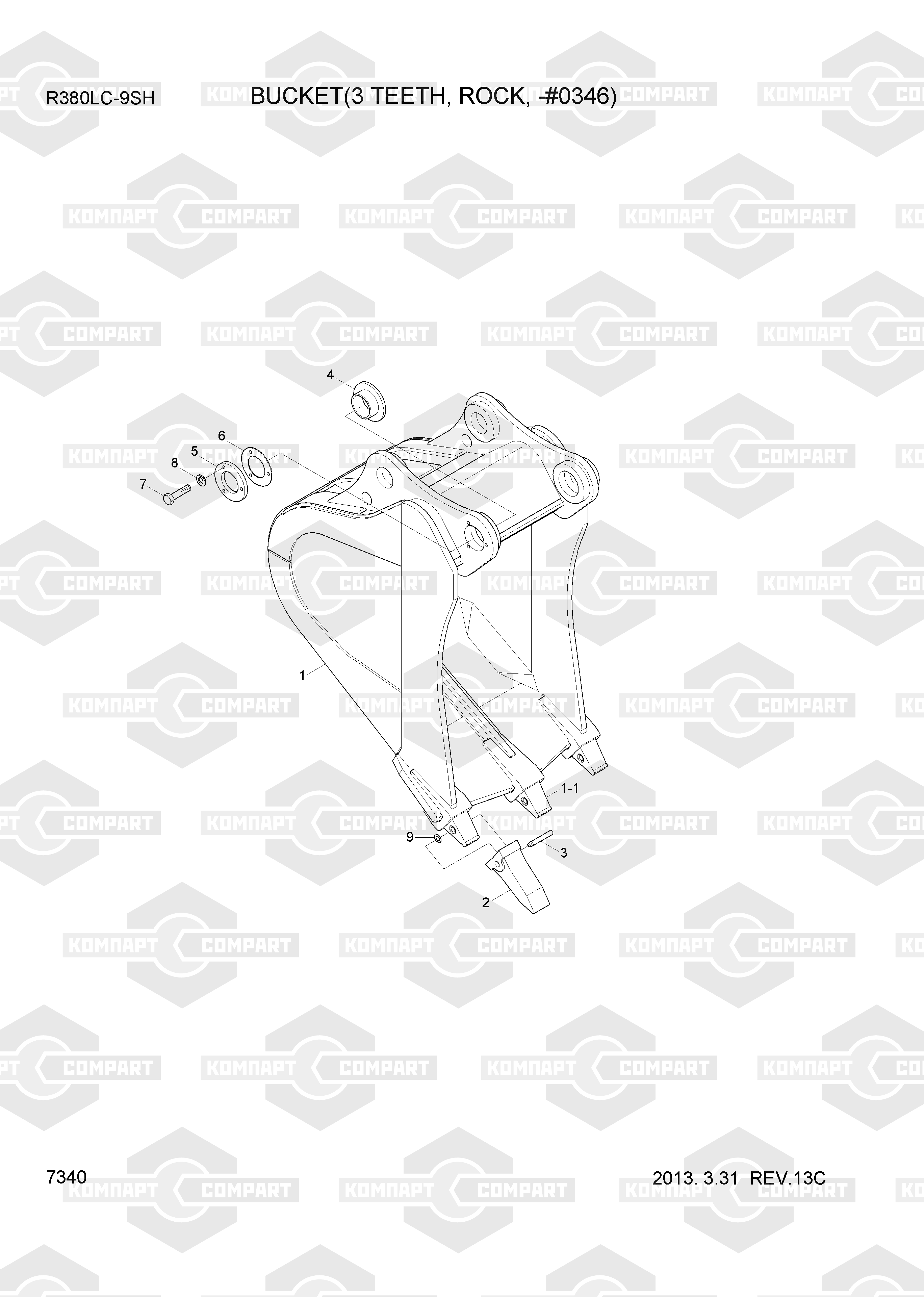 BUCKET(3 TEETH, ROCK, -#0346) ЭКСКАВАТОРА HYUNDAI R380LC-9SH - купить в ...
