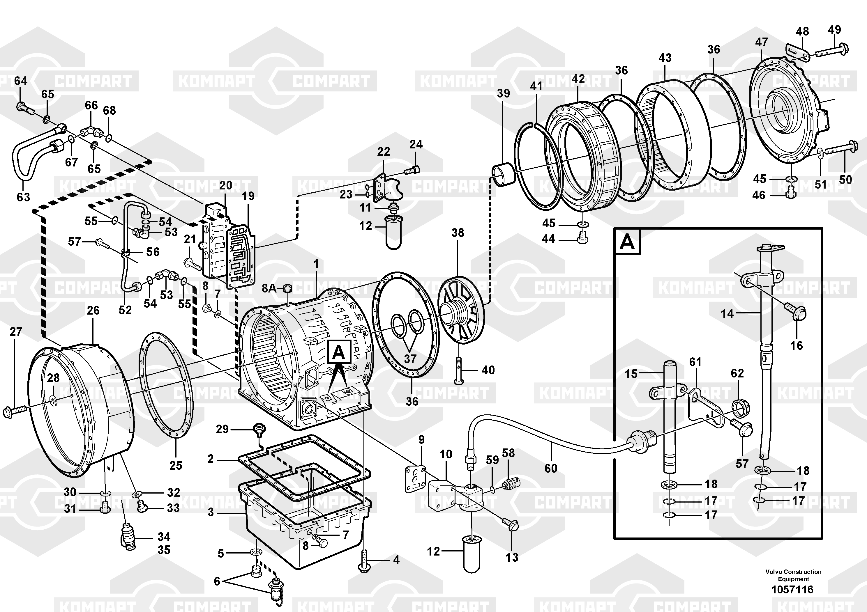 Корпус коробки передач СОЧЛЕНЁННЫХ САМОСВАЛОВ VOLVO A30E S/N 12001 ...